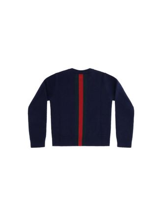 Gucci Web Stripe Wool Sweater For Girl Abyss Blue-Green-Red Merino Ovis Aries Sweatshirts Blue/green/red