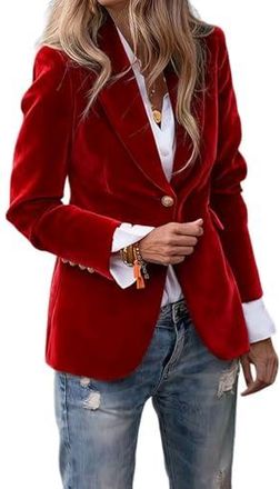 TOMWELL Blazer Femme en Velours Côtelé à Manches Longues Veste Costume à Revers Business Devant Ouvert Manteau A Rouge S