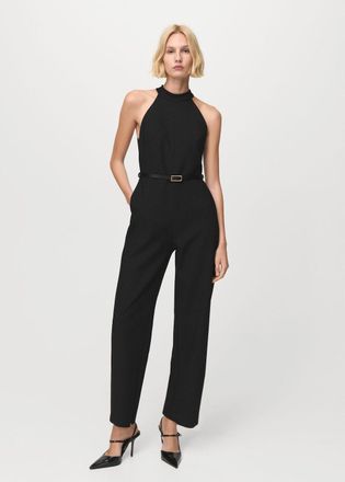 Mango Halterneck-Jumpsuit mit Gürtel schwarz - Damen - XXS - MANGO