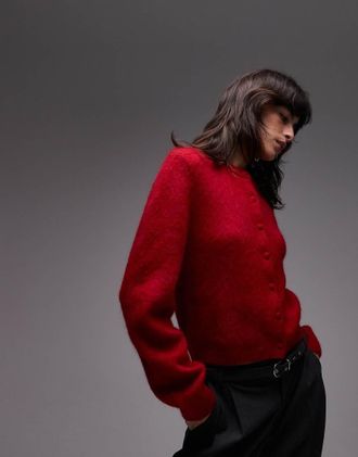 & Other Stories Sehr weiche, flauschige Strickjacke aus Mohair- und Wollmischung in Rot