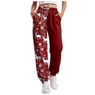 Generic Pantalon de Noël confortable pour femme, jogging élastique taille haute avec imprimé festif, pantalon de survêtement ample avec cordon de serrage pour