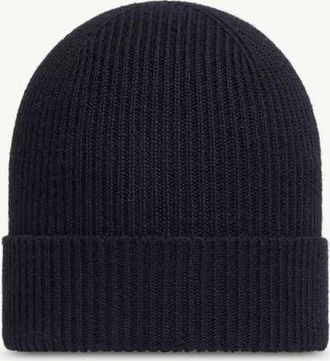 Moncler L20913B70500A9342999 Ribbed Knit Logo Beanie - Navy