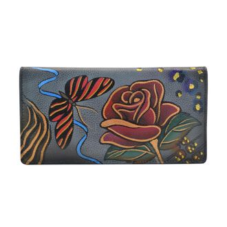 Anuschka Damen Clutch aus Echtem Geldb&ouml;rse, handbemalt, Leder, Druckknopfverschluss, Rosa, Grau, Einheitsgr&ouml;&szlig;e, Rose Safari Grey
