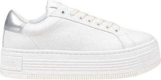 Calvin Klein Jeans Femme, Chaussures, Blanc, Taille: 38 EU Baskets en Cuir Argent avec Détails Métalliques