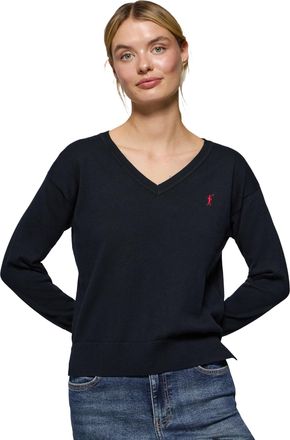 Polo Club Strickpullover Marineblau mit V-Kragen und Rigby Go Logo-Stickerei - Damen - 100% Baumwolle