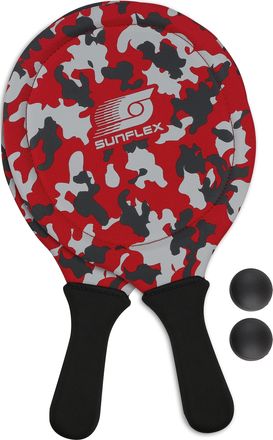 SUNFLEX Jerseyprene Beachball Set Camo red mit Zwei Schlägern und Zwei Bällen|weich und leicht|extrem robust und wasserfest | Schlägerspiel für Strand und Wie
