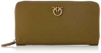 Pinko Ryder Zip Around Veau Soie, Accessoire de Voyage -Portefeuille Femme, V62q_Vert Sapin Antique Gold, U