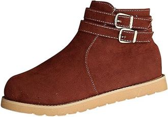 Generic Bottines d&eacute;contract&eacute;es &agrave; talon plat pour femme - Style classique - Couleur unie - Fermeture &eacute;clair lat&eacute;rale - Confortable - Coupe large - Automne et h