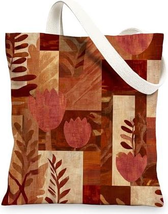 Generic Sacs fourre-tout en toile à motif floral chic, réutilisables, vintage, légers et lavables, sacs en toile pour voyage, plage, pique-nique, 33 x 38,1 cm