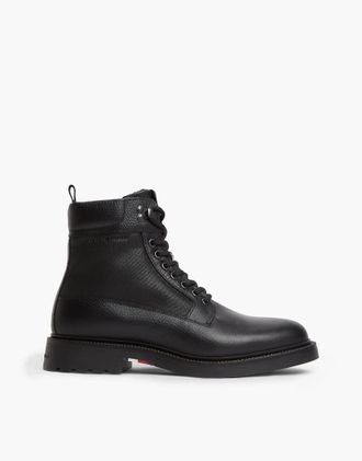 Tommy Hilfiger Leder-Schn&uuml;rstiefel in Schwarz