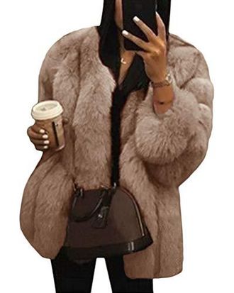 Minetom Femmes Manteau Cardigan en Peluche Manches Longues Couleur Unie Blouson Veste Outwear Casual Chaud Hiver Parka Kaki 36