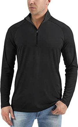 KEFITEVD Hommes Protection UV Hauts Extérieurs Manches Longues Chemises Soleil Été 1/4 Zip Hauts Pullover avec Col Montant,Noir,2XL