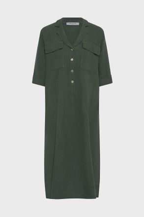 Gerard Darel Robe midi en lin &agrave; manches 3/4 - Vert Kaki