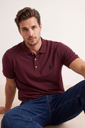 Trendyol MAN Herren Bordeaux Bestickt Kurz Regular Fit Poloshirts