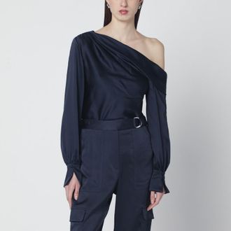 SIMKHAI Alice blouse in midnight blue shiny satin