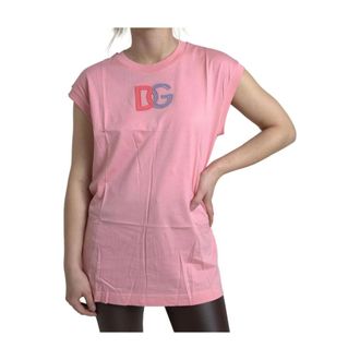 Dolce & Gabbana Rosa Baumwoll Tank Top mit Logo - - Tops - Damen - Rosa - S