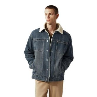 Generic NYSBH Veste en jean pour homme - Manteau dhiver en coton - Style r&eacute;tro vieilli - Imitation laine dagneau - Revers tendance, Cowboy Jaune, XXL