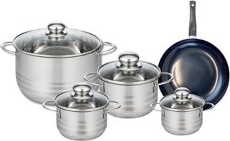 Fackelmann ELO 9711950 Batterie de cuisine 5 pièces, Ensemble de 1 Poêle de cuisson 20 cm et 4 faitouts 12, 14, 16 et 24 cm Elo Prima Brillant, inox, induction
