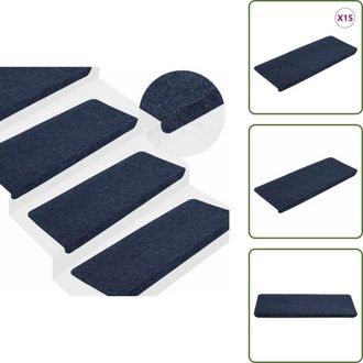 vidaXL Tapis descalier auto-adh&eacute;sifs 15 pcs 65x24,5x3,5 cm Bleu - Tapis Descalier - Tapis Marche - Antid&eacute;rapant - D&eacute;coration Escalier - Protection Escalier
