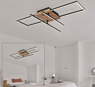 Globo Lighting Wohnzimmerlampe Lampe Metall schwarz Deckenleuchte modern Holzoptik, Spots beweglich, Metall schwarz mdf braun opal, 1x led 24W 1800Lm 3000K