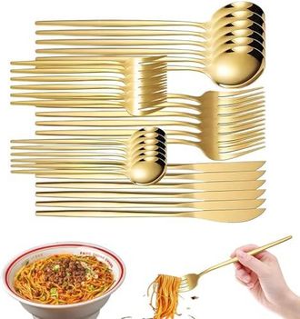 Generic Lot de 30 couverts en acier inoxydable poli miroir - Passe au lave-vaisselle pour 6 personnes - Vaisselle à la maison pour salle à manger, usage quoti