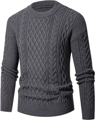 Generic Pull en tricot torsad&eacute; pour homme - Col rond - Manches longues - Pull &eacute;pais et chaud en coton - Pull de p&ecirc;cheur &eacute;pais - Couleur unie - Tricot thermiqu