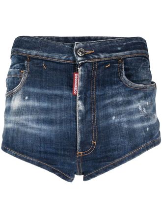 Dsquared2 short en jean &agrave; patch logo - Bleu