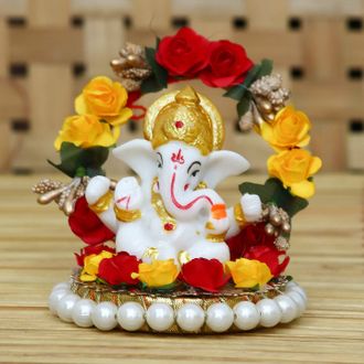 eCraftIndia Lord Ganesha Idol auf dekorativer, handgefertigter Teller f&uuml;r Zuhause und Auto