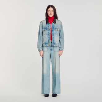 Sandro Blouson en jean col cuir