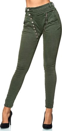 Elara Damen Jeans Boyfriend Baggy Knopfleiste Chunkyrayan EL05-22 Khaki-56/8XL