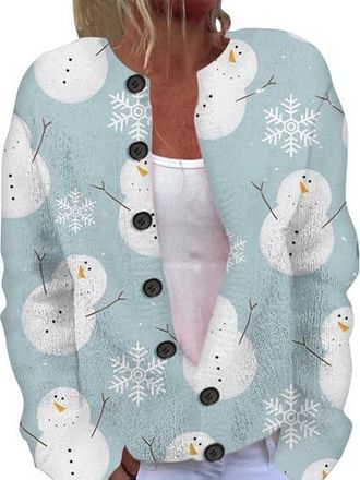 Generic 2026 Vestes pour femmes &agrave; la mode et d&eacute;contract&eacute;e pour lautomne et lhiver No&euml;l imprim&eacute; cardigan veste, bleu clair, XXL