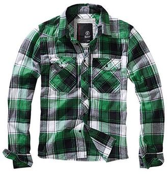 Brandit Chemise &Agrave; Carreaux Homme Chemise en Flanelle Vert/Noir XL 100% Coton Regular/Coupe Standard