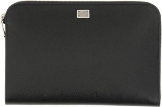 Dolce & Gabbana Femme, Accessoires, Noir, Taille: ONE Size Pochette zipp&eacute;e en cuir textur&eacute;