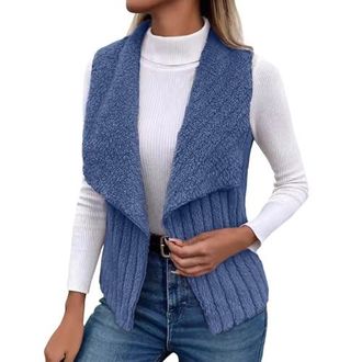 Generic Gilet Sans Manche Femme Gilet Femme D&eacute;contract&eacute; Quotidien Ville Manteau Automne-Hiver 2024 - Uni Avec Boutons Et Poches, Coupe Longue Inspir&eacute;e
