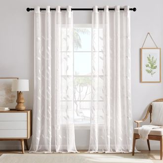 Miulee Voile Vorhänge mit Ösen für das Wohnzimmer Elegante Transparente Gardinen mit Schönem Blättermuster und Stickerei 2er Set Perfekt für Moderne Schlafzi