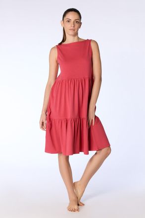 Leela Cotton Damen vegan Kleid Mit R&uuml;schen Kardinalrot