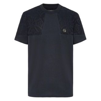 Philipp Plein Homme, Tops, Bleu, Taille: L T-Shirt Col Rond Coupe Cr&ecirc;te Jacquard