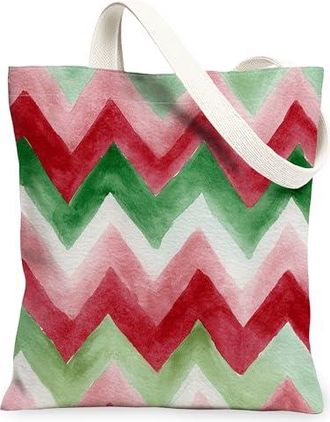 Generic Sacs fourre-tout en toile à motif zigzag, sacs de courses réutilisables, légers et lavables, Rouge et vert, 13x15 Inch