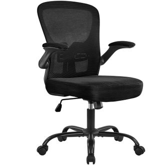 Yaheetech Yaheetech - Chaise de Bureau &agrave; roulettes avec Accoudoirs Pliables Fauteuil Ordinateur Si&egrave;ge Plus Large Hauteur R&eacute;glable 60 x 64 x 95-105 cm Noir