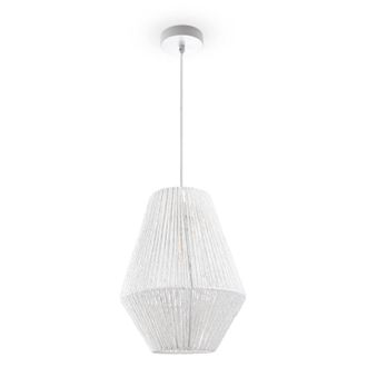 Paco Home Hängelampe Bambus Wohnzimmer Pendelleuchte Rattan Esstisch Esszimmer Lampe E27 Hängeleuchte Papier Boho, Farbe:Weiß (Ø30cm), Leuchtenart/Farbe:Pendell