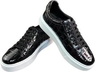 Generic Authentique peau de crocodile noir blanc All-Match Hommes Casual Chaussures Véritable Alligator Cuir Hommes Lace-up Marche Flats, noir, 38.5 EU