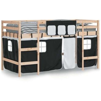 vidaXL Vidaxl - Lit mezzanine enfants et rideaux blanc/noir 90x190cm pin massif