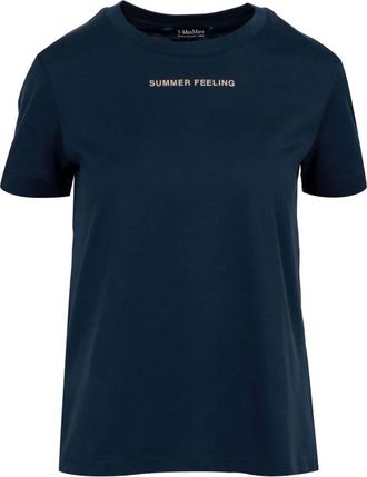 Max Mara Femme, Tops, Bleu, Taille: 40 FR T-shirt en Jersey de Coton Bleu Col Rond