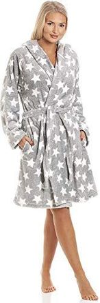 Camille Gris Velours Supersoft Polaire Polaire Blanc Imprimé à Capuche Peignoir à Capuchon 46-48