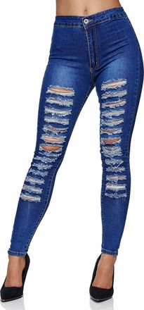 Elara Damen Jeans High Waist Destroyed Chunkyrayan 547-4 Dunkelblau-36 (S)