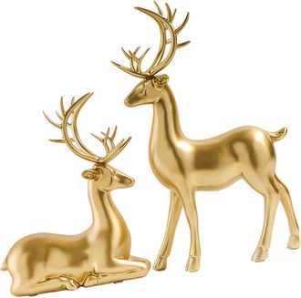 Cabilock 2 St&uuml;cke Weihnachtselch Figuren aus Harz Tischdekoration f&uuml;r Weihnachten Vielseitige Elch Ornamente als Foto Requisit f&uuml;r Zuhause und B&uuml;ro