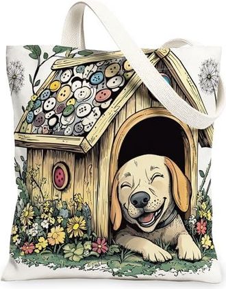 Generic Sac fourre-tout en toile motif labrador retriever printanier 33 x 38,1 cm, niche amusante pour chiot, sac d&eacute;picerie r&eacute;utilisable pour femme, animal de