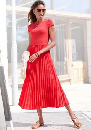 Lascana Midikleid mit Plisseerockteil, Basic, modisch