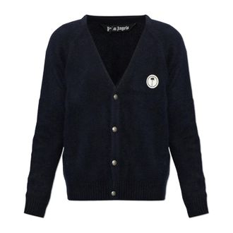 Palm Angels Woll Cardigan mit aufgen&auml;htem Logo - - Knitwear - Herren - Blau - 2XL