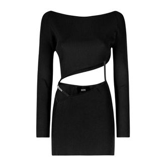 GCDS Gcds - Robe courte asym&eacute;trique en maille - Femme - Robes - Noir - Taille: 38 FR